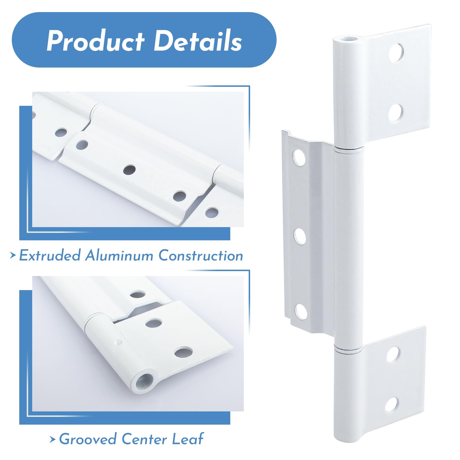 Snapklik.com : 3Pack Screen Door Hinges, White Aluminum 1/8 In Grooved ...