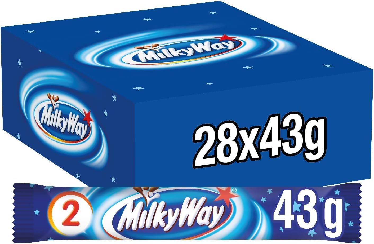 Milky Way Milk Chocolate & Nougat Bars Bulk Box, 28 Bars of 43g ...