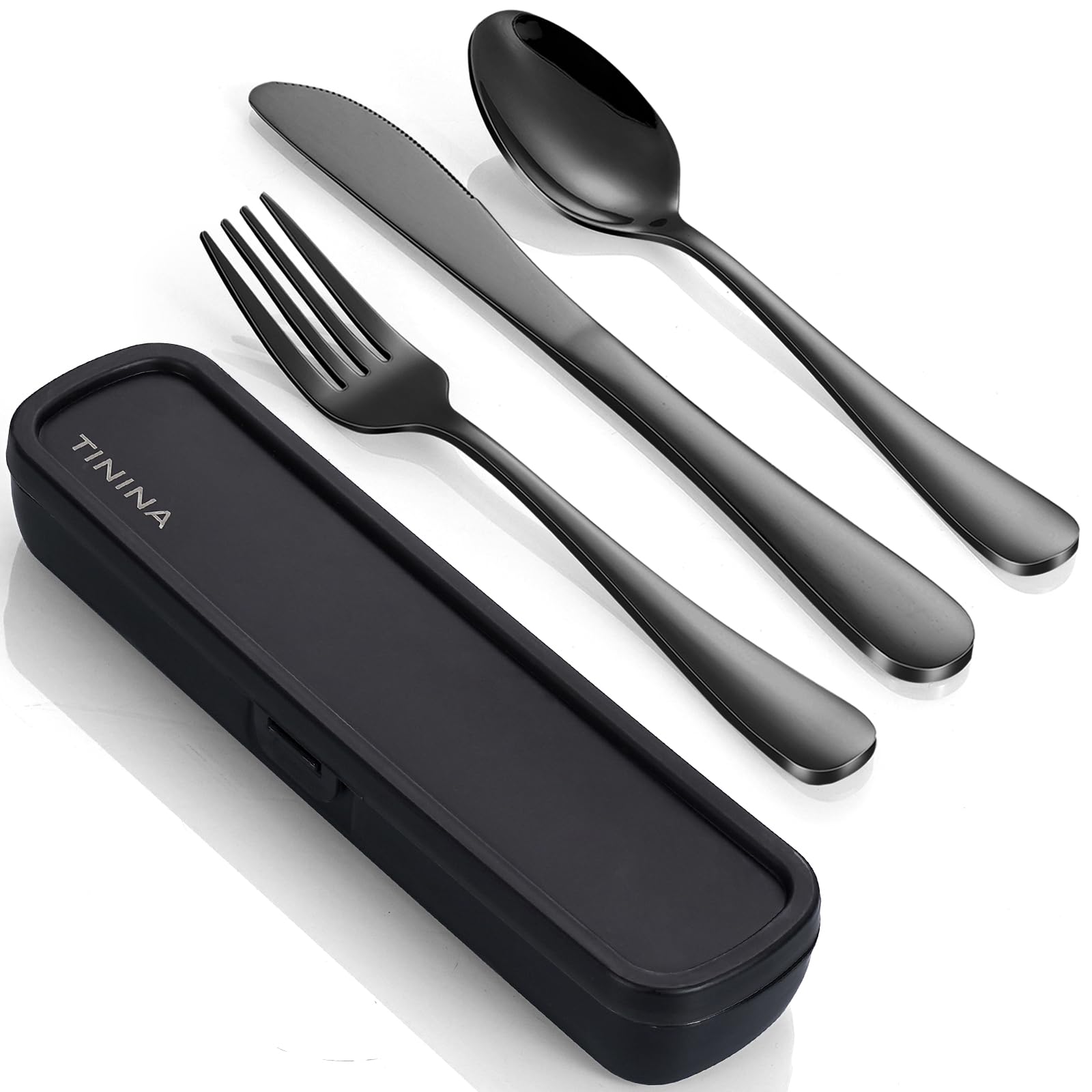 Travel Utensils with Case, 4-Piece Stainless Steel Portable Cutlery Set ...