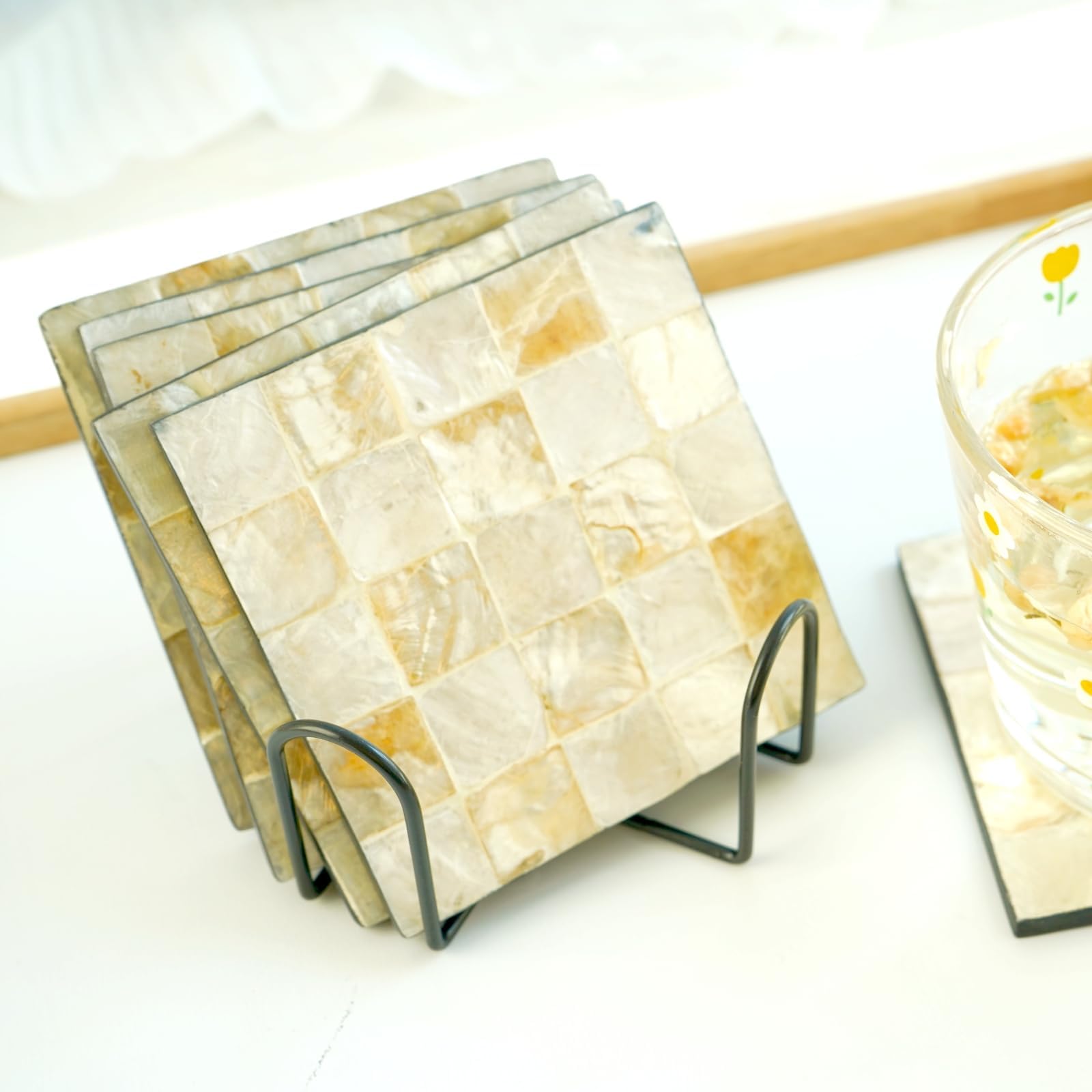 Amazon.com: East-J Capiz Shell Round Coasters, Set of 6 : Home & Kitchen