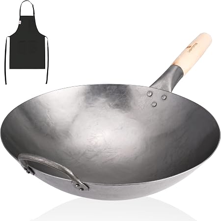 Amazon.com: Big 16 Inch Heavy Hand Hammered Carbon Steel Pow Wok with ...