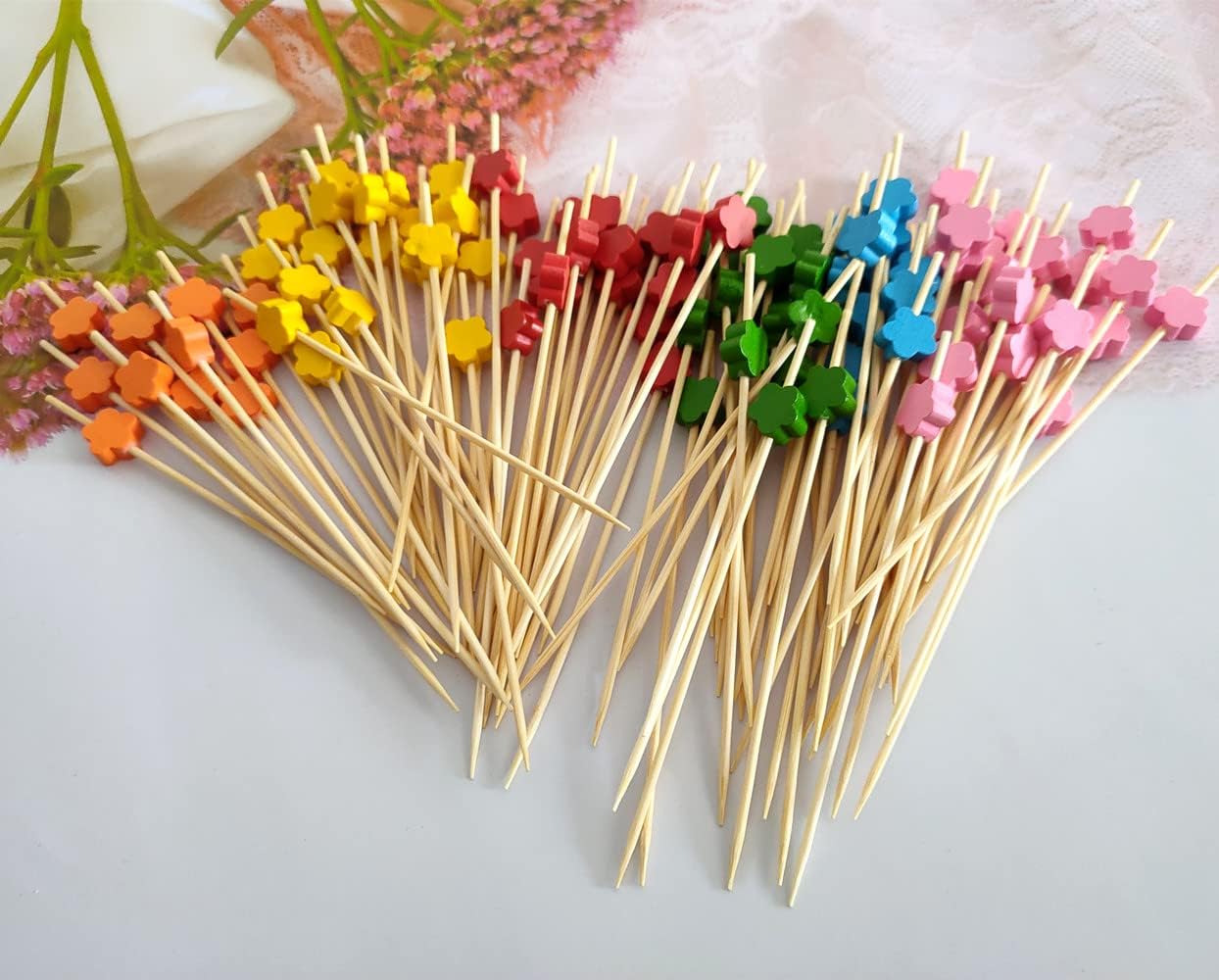 Amazon.com | 100 Pack Disposable Bamboo Sticks, 4.7" Long Wood Handmade ...