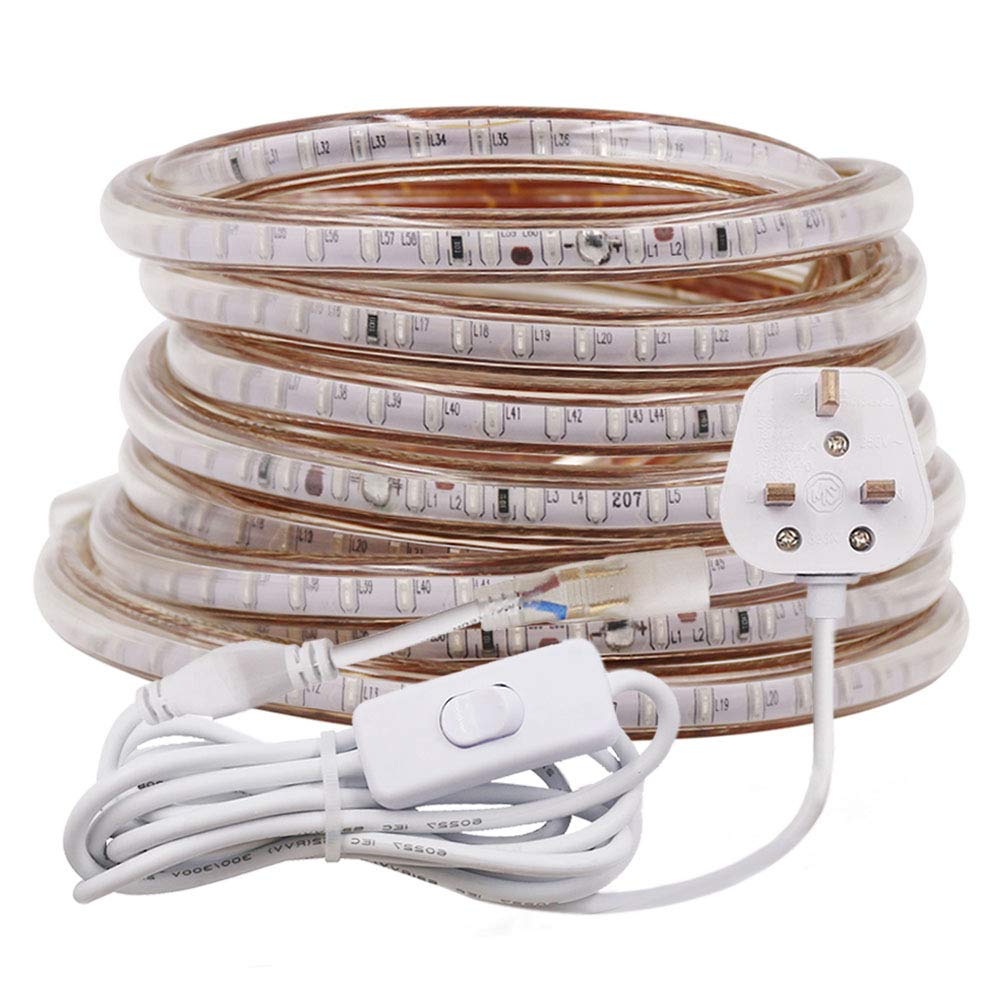 Buy XUNATA 20m LED Strip Light with Switch (3m Plug Cable), AC 220V ...
