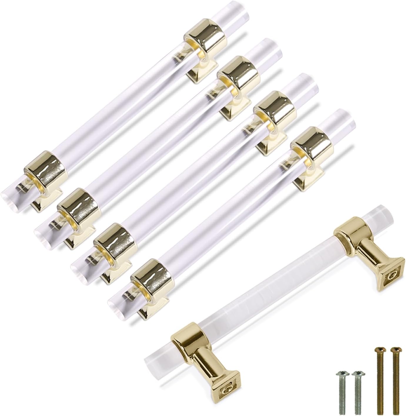 5 Pack Acrylic Cabinet Handles - Modern Gold Cabinet Hardware Drawer ...