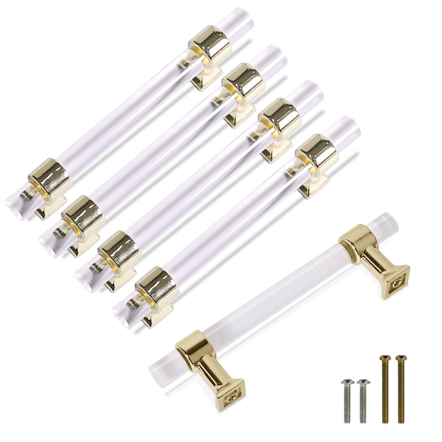 5 Pack Acrylic Cabinet Handles - Modern Gold Cabinet Hardware Clear ...