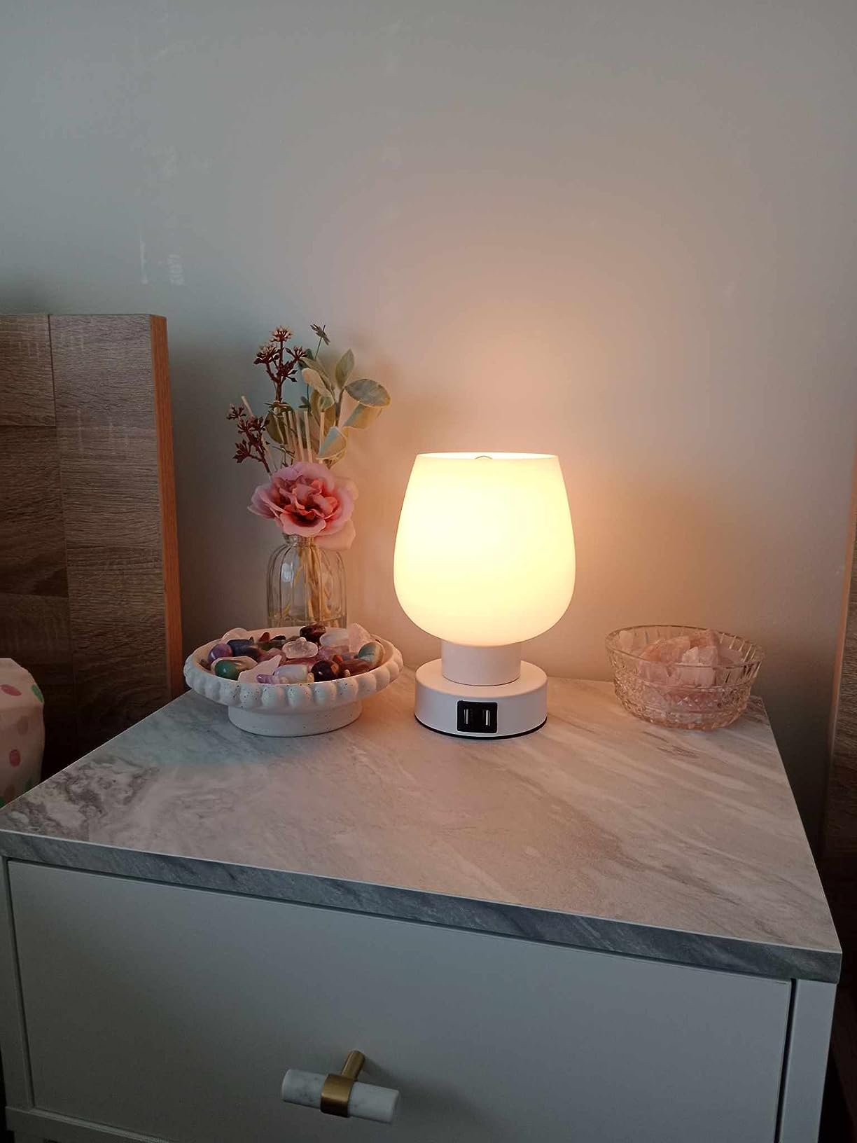 Touch Bedside Table Lamp, 3 Way Dimmable Bedside Lamp with White Opal ...