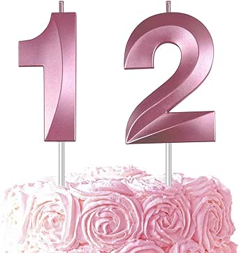 Amazon.com: Pink Number 12 Candles, 3D Diamond 2.76 Inch Cake Topper ...