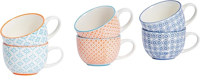 Nicola Spring Cappuccino Cups Set - 250ml - Pack of 6-3 Coloured Hand ...