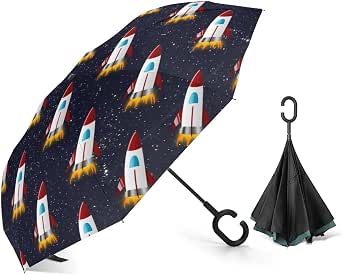 Amazon.co.jp: Long Umbrella, Inverted Umbrella, Rocket Pattern, Starry ...