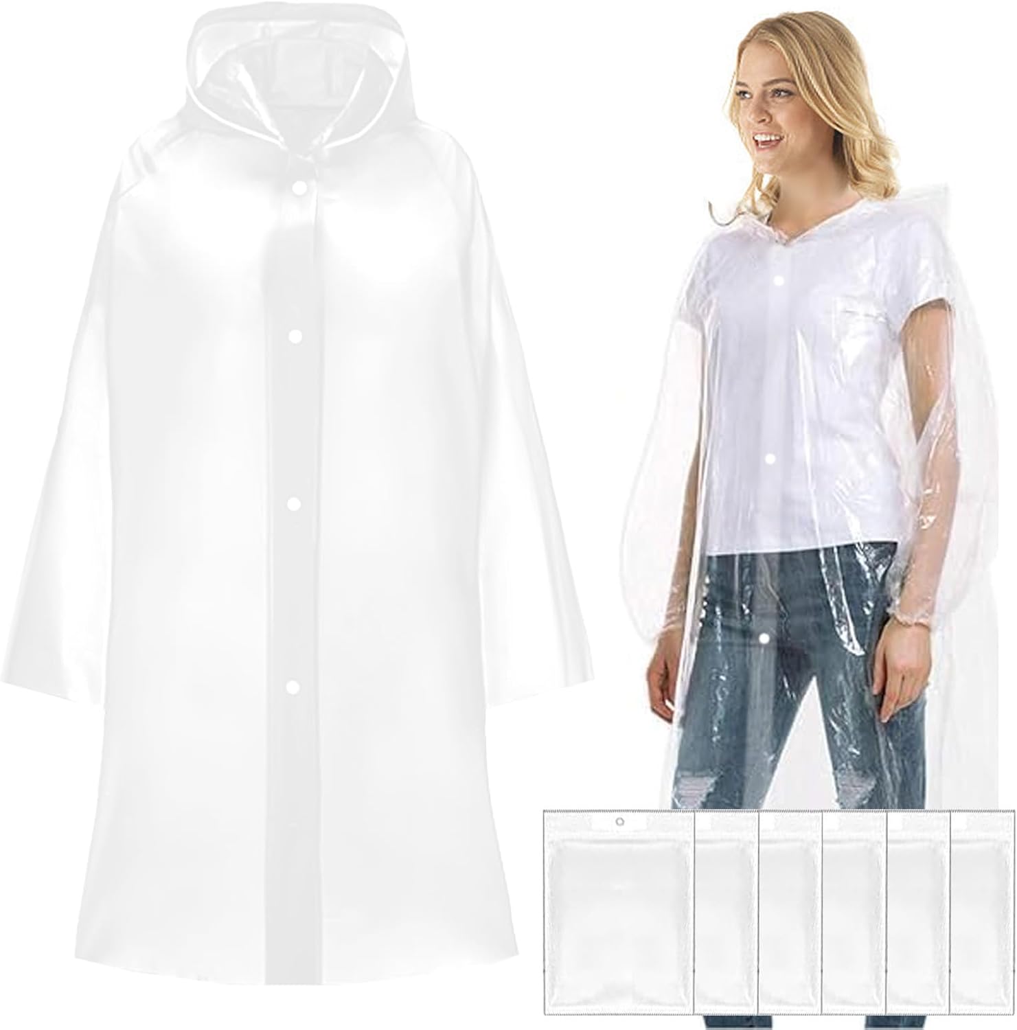 Waterproof Adult Rain Poncho 6-Pack, One Size Emergency Raincoat with ...