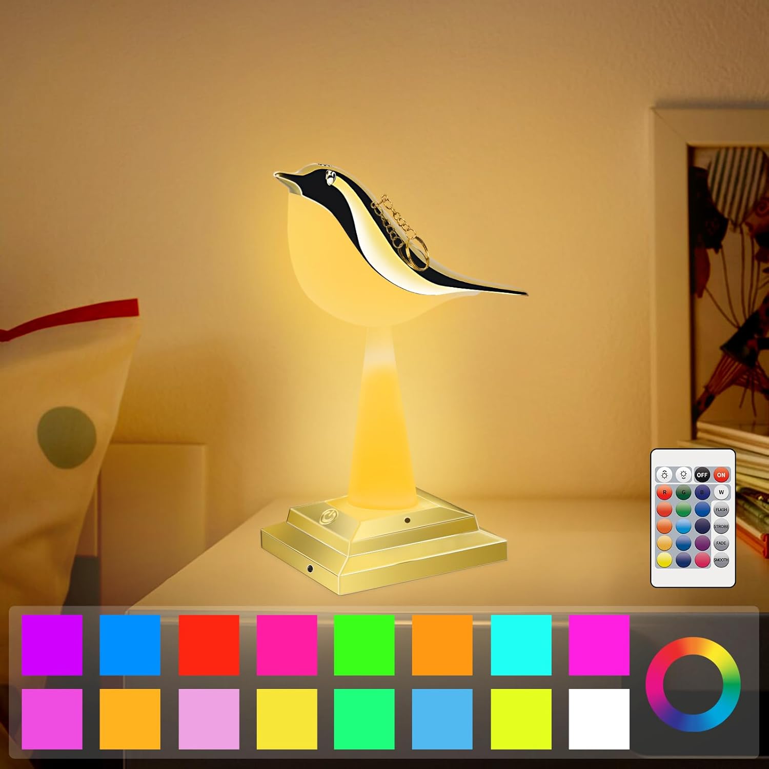 YOTOZU Small Bird Desk Lamp Night Light, 16 Colors Dimmable and ...