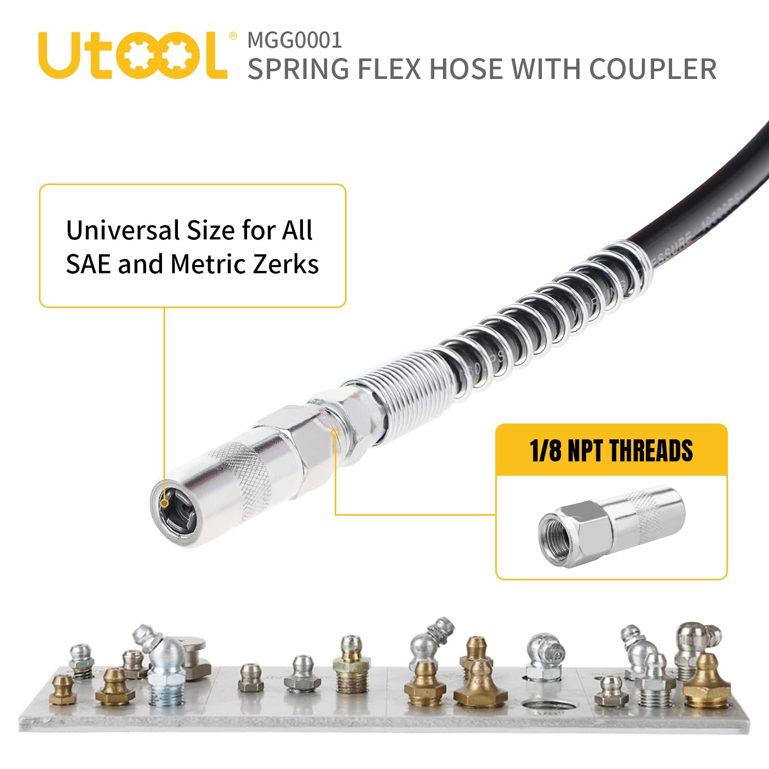 Snapklik.com : Grease Gun Accessory Kit, 18 Inch Resin Spring Flex Hose ...