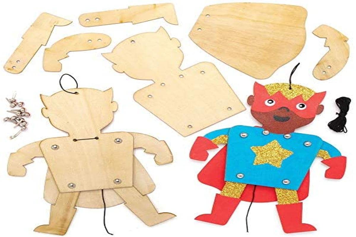 Buy Baker Ross Super Hero Wooden Puppet Kits, Blank Wood Templates to ...