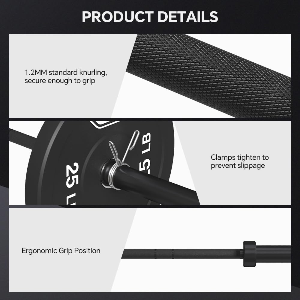 Barbell Weight Set 7ft Olympic Barbell 20KG Bar Load 700lbs Capacity ...