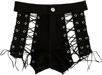 Generic Jean Shorts Women High Waisted Stretch Lace-Up Hollow Frayed ...
