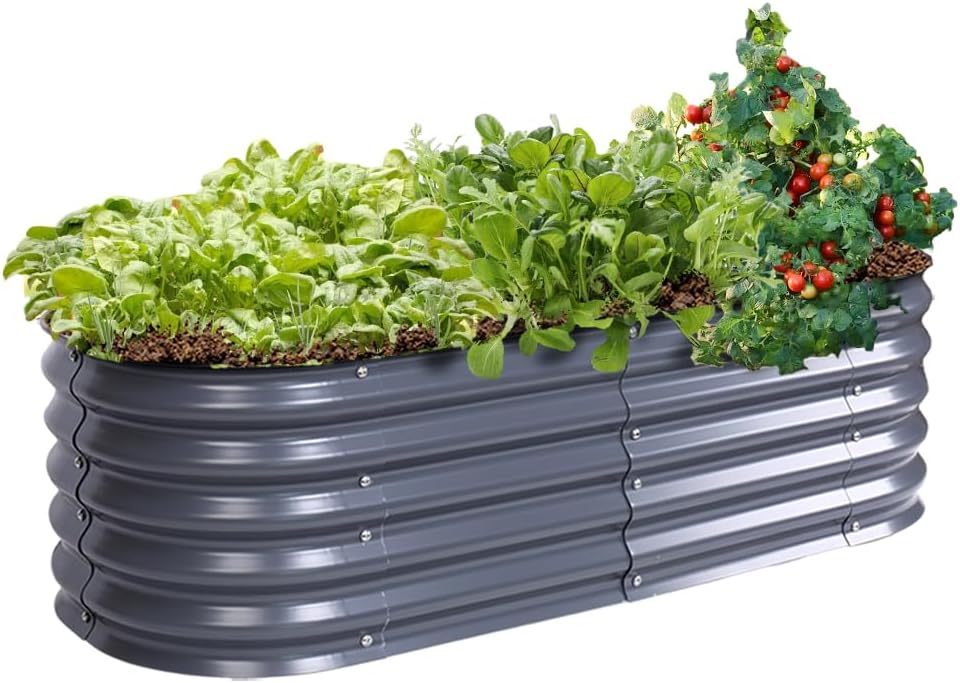Amazon.com : BAOYOUNI Oval Raised Garden Bed Kit Metal Vegetable ...