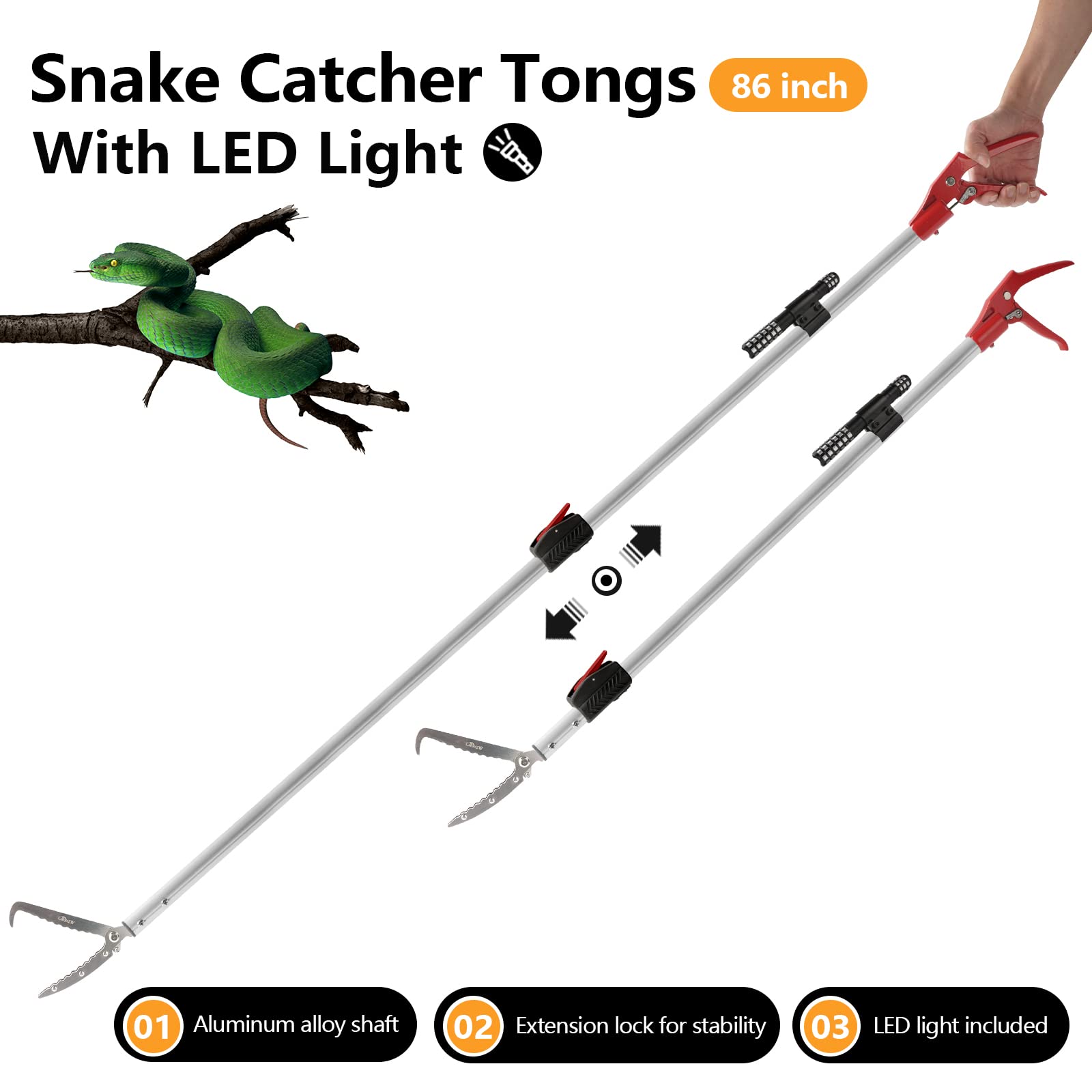 Snapklik.com : Smarkey 86 Inch Snake Catcher Tongs Grabber Traps Stick ...