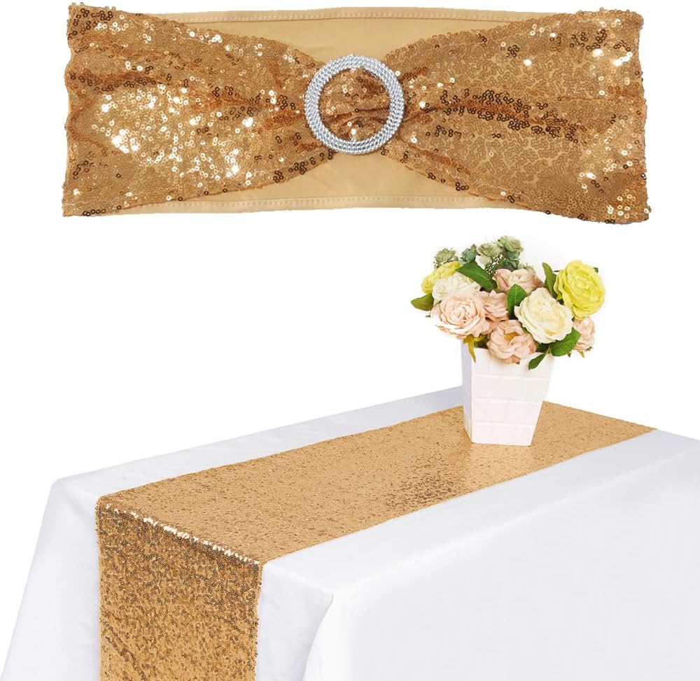 Amazon.com: Snioreta Pack of 10 Stretch Sequin Chair Sashes Chair Bands ...