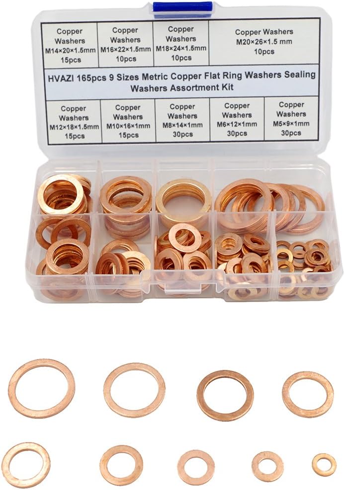 Amazon.com: HVAZI 165pcs 9 Sizes Metric Copper Flat Ring Washers ...