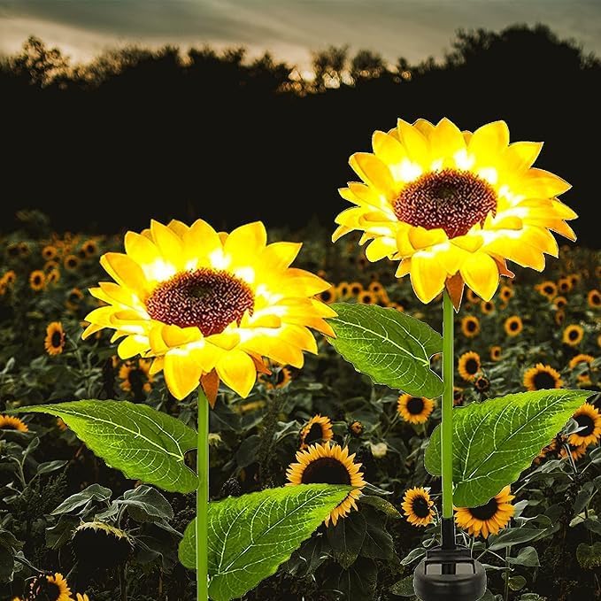 Sunflower Shape Solar LED Lights, 2 Pack Garden Waterproof Decorative ...