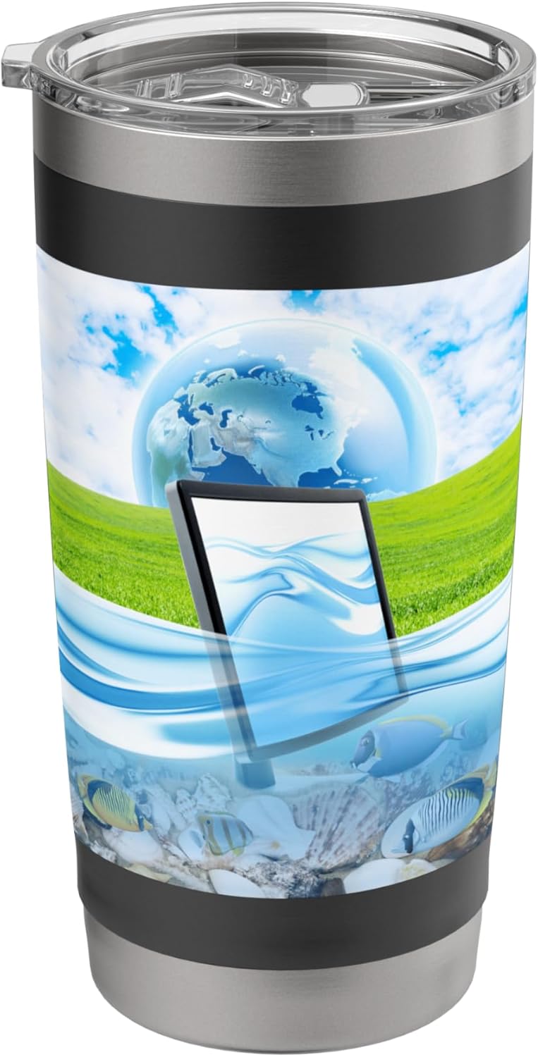 Amazon.com | Frutiger Aero Aesthetic Tech Water Fishes Monitor Screen Stainless Steel Insulated ...