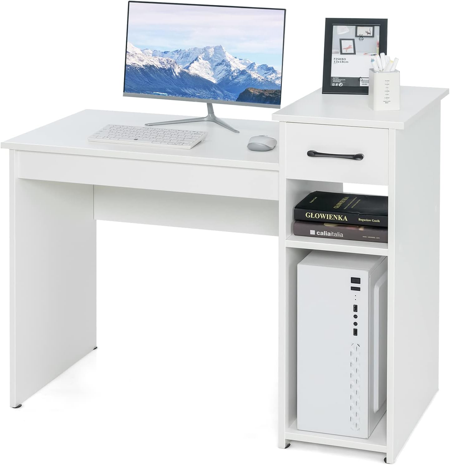 HOMCOM Compact Small Computer Table Wooden Desk Keyboard Tray Storage ...