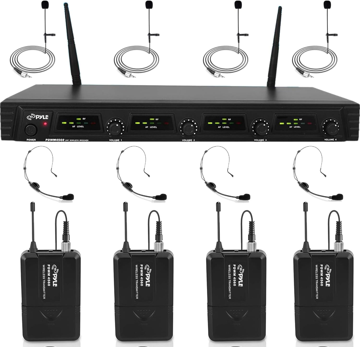 Amazon.com: Pyle 4 Channel UHF Wireless Microphone System & Rack ...