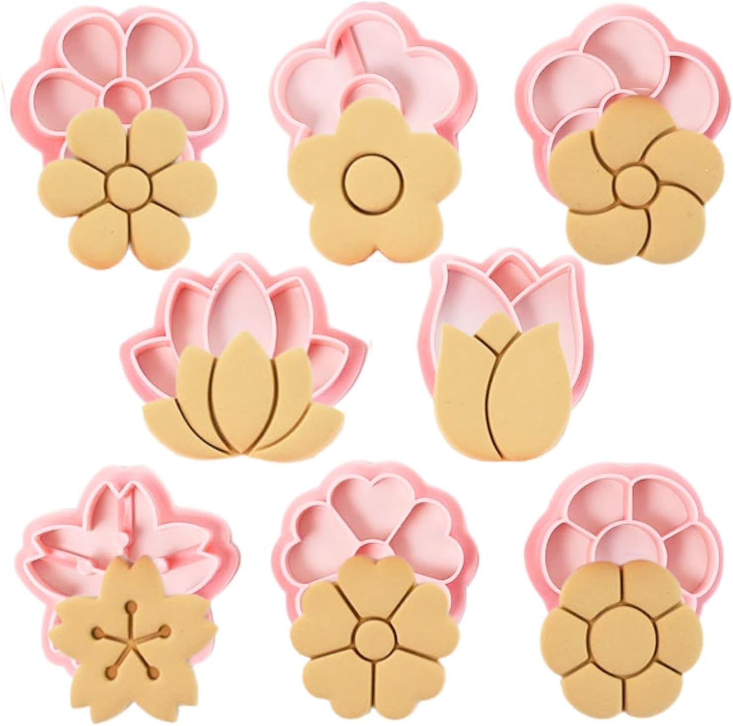 Flower Cookie Cutters, 3D Flower Cookie Cutter and Stamp, 8 Styles Mini Spring Flowers Cookie ...