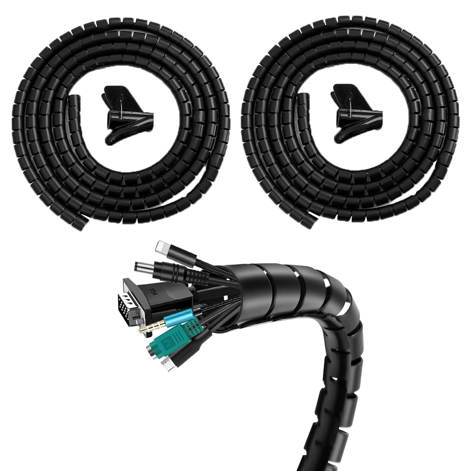2 PCS Cable Wrap, Cable Tidy, Wire Protector, Spiral Wrap, Cable Sleeve ...
