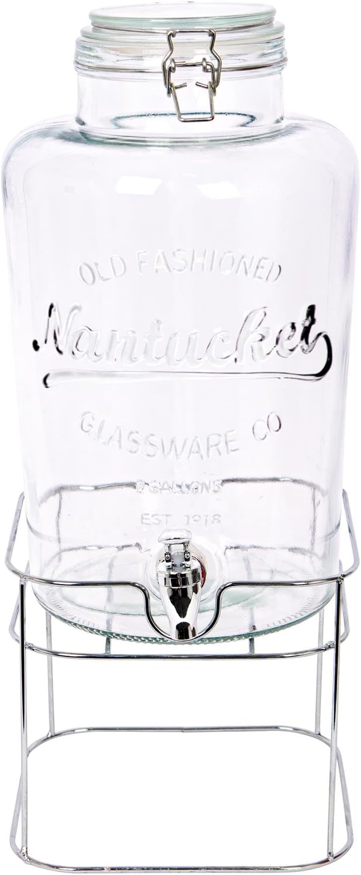 Navaris Drinks Dispenser with Tap - 8L Glass Drink Jar with Stainless ...