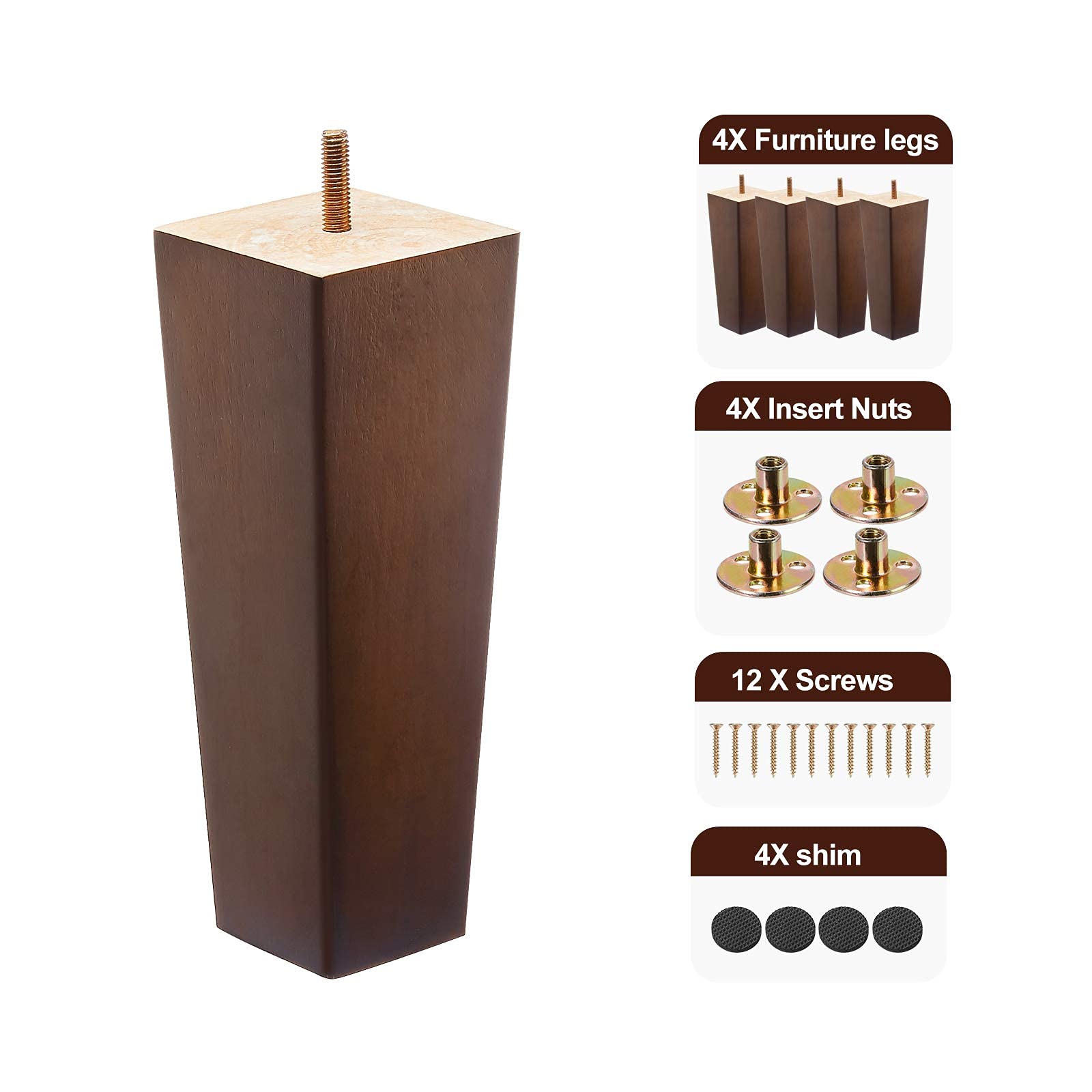 Snapklik.com : SHANJUE Wood Furniture Legs - 8 Inch Sofa Legs Pack Of 4 ...
