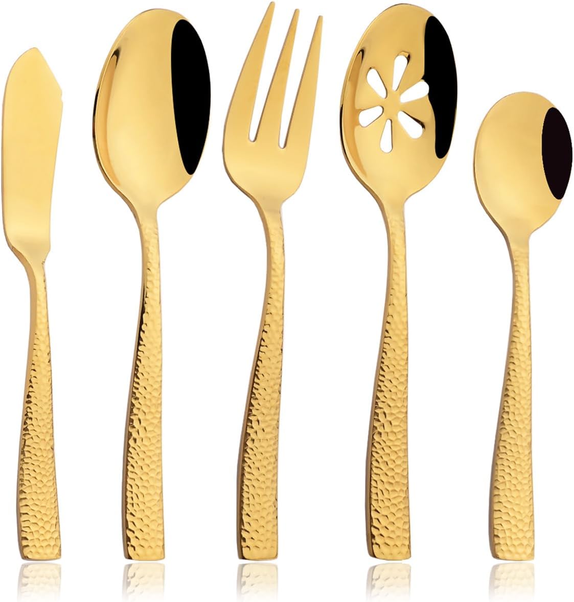 Amazon.com | JASHII 5-Piece Gold Hammered Flatware Hostess Set ...