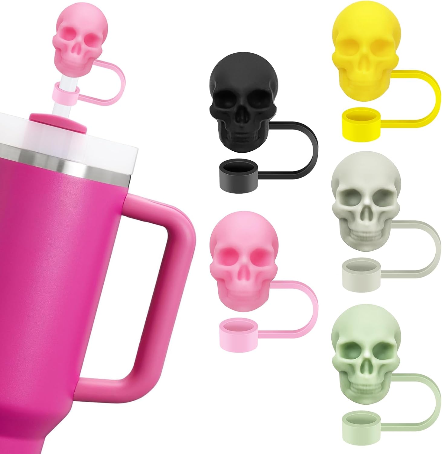 Amazon.com: Halloween Skull Straw Topper Goth Straw Cover Cap for ...