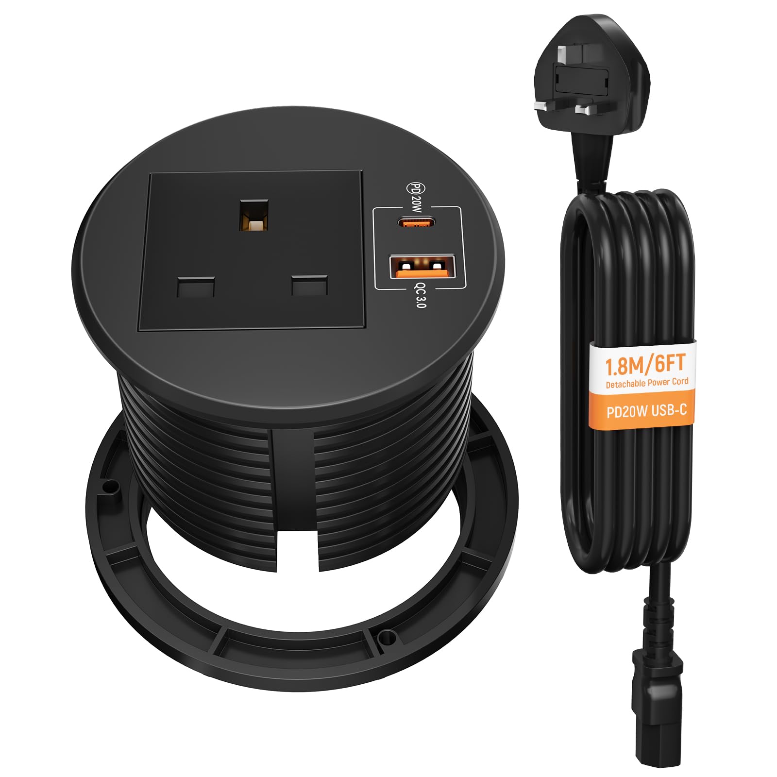 HANNELORE Desk Power Socket with USB C PD20W, Desk Grommet Power Socket ...