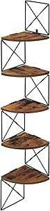 VASAGLE Corner Shelf Wall Mounted, 5-Tier Floating Corner Shelf, Corner ...