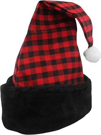 Amazon.com: Nicky Bigs Novelties Unisex Buffalo Plaid Santa Hat - Red ...