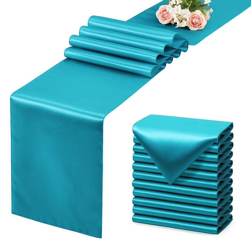 Amazon.com: 12 Pack Teal Blue Table Runner 12x108 Inches Long, Satin ...
