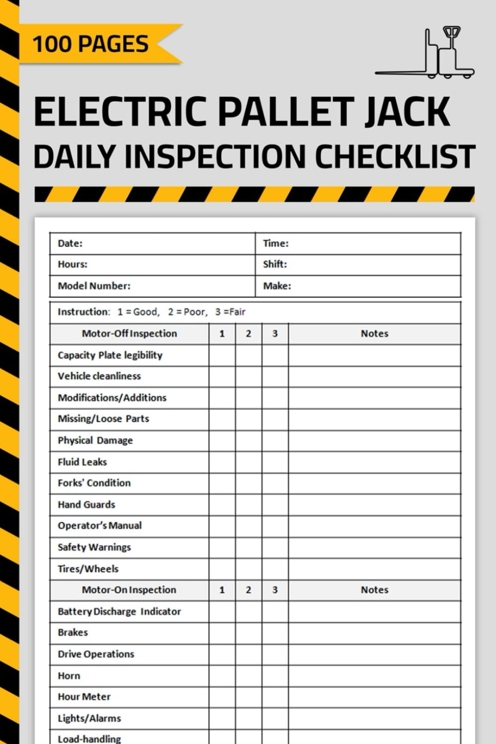 Electric Pallet Jack Daily Inspection Checklist: Powered Pallet Jack ...