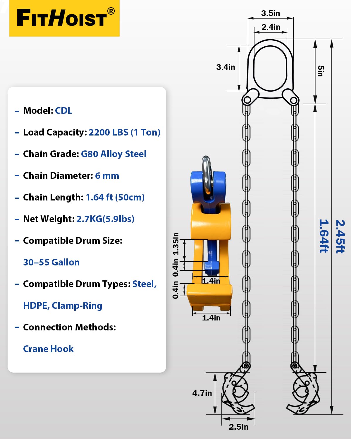 Snapklik.com : FITHOIST 55 Gallon Drum Lifter, 1 Ton Barrel Lifting ...