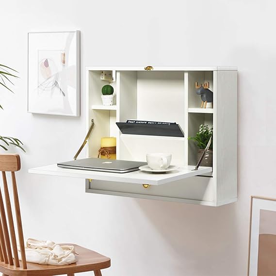 COSTWAY Wall-mounted Drop-leaf Table, Space Saving Laptop Computer Desk ...