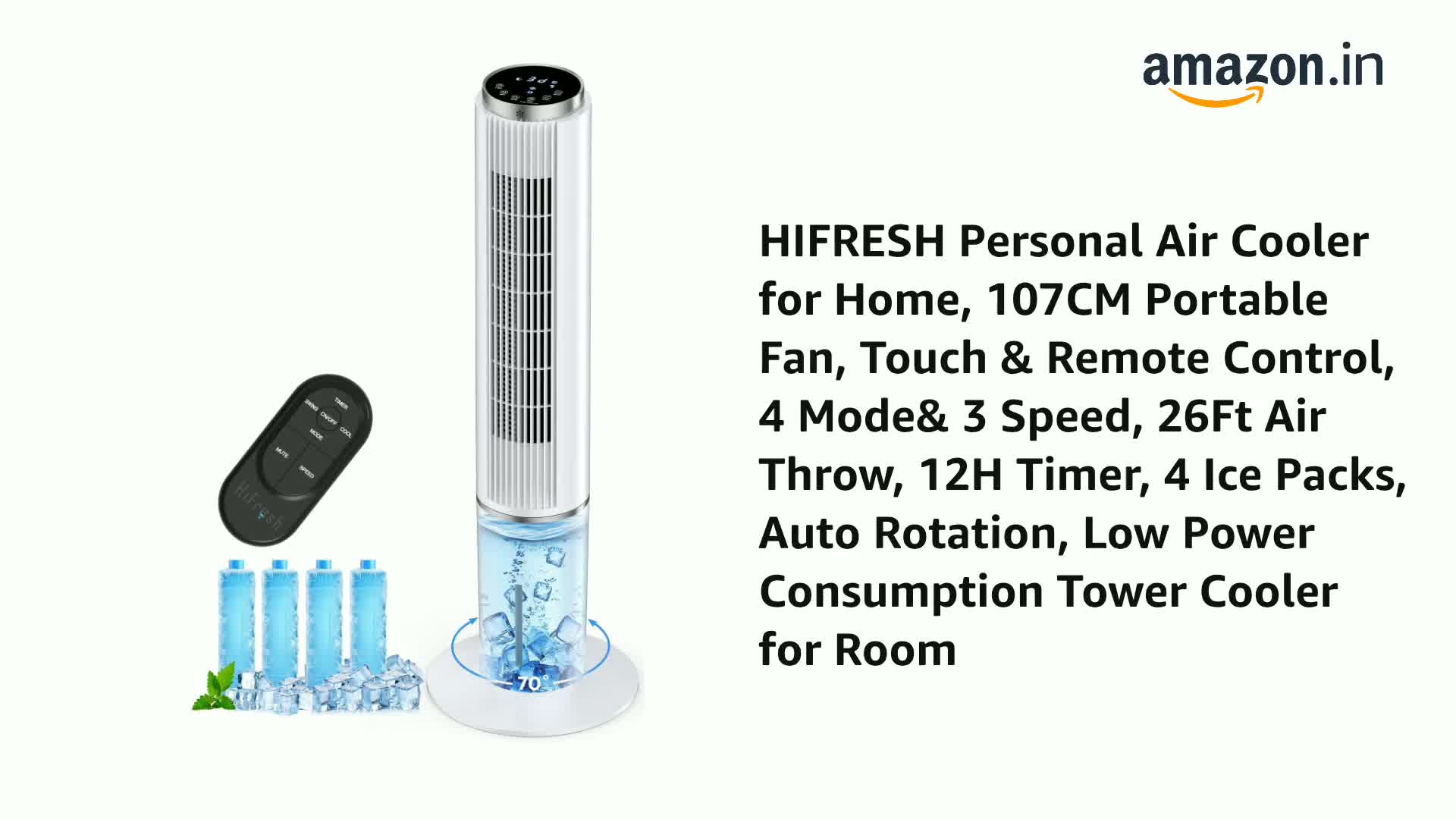 Watch HIFRESH Personal Air Cooler for Home, 107CM Portable Fan, Touch ...