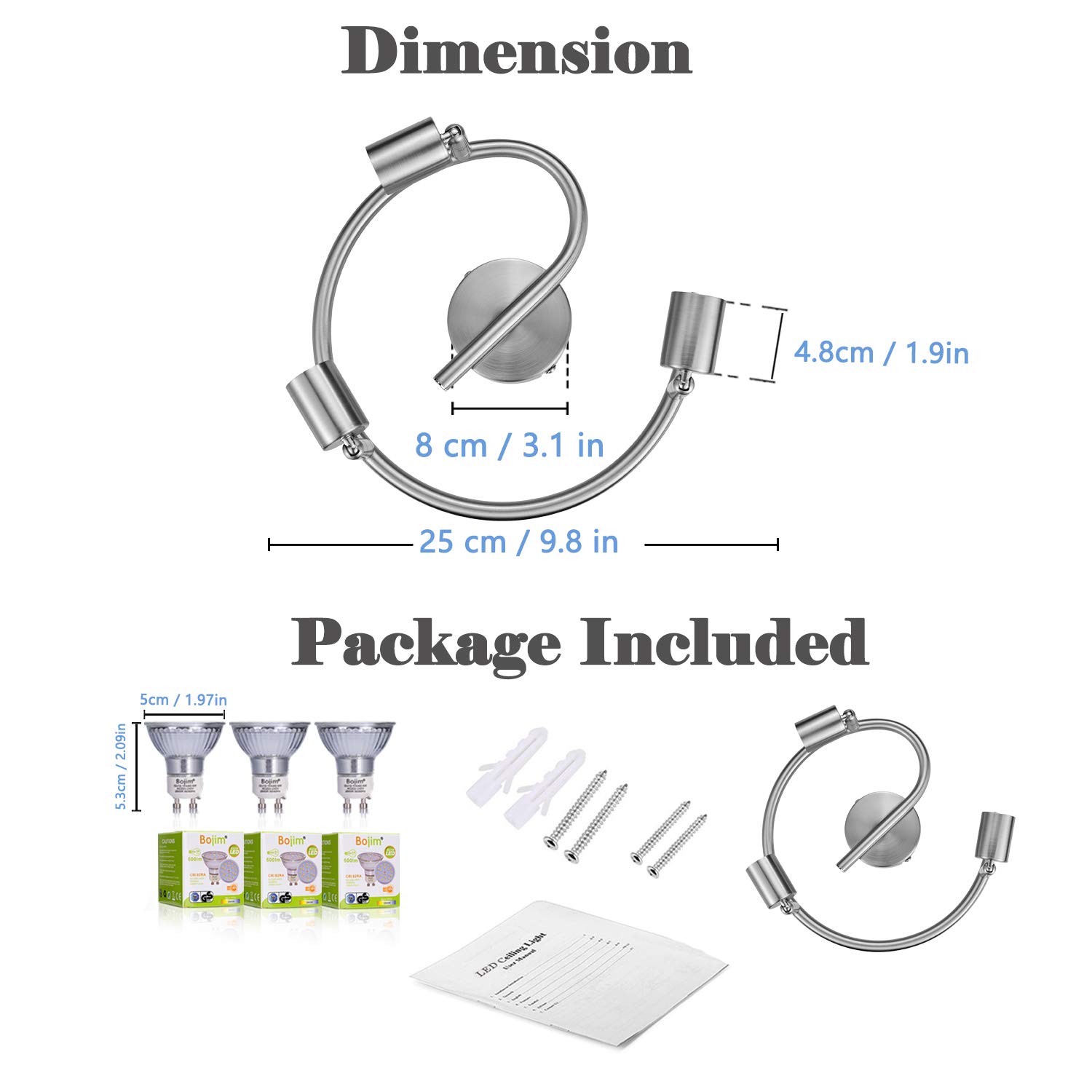 Bojim LED Ceiling Spot Light, 3 Spot Ceiling Light Rotatable 230V 3 LED ...