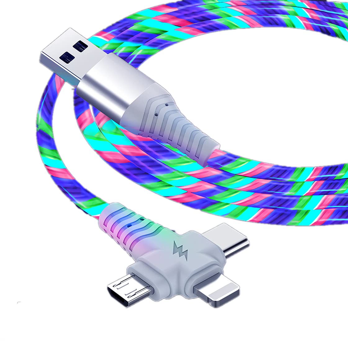 3 in 1 Charging Cable Flowing Led Light Up USB Cable 40W Fast Charging ...