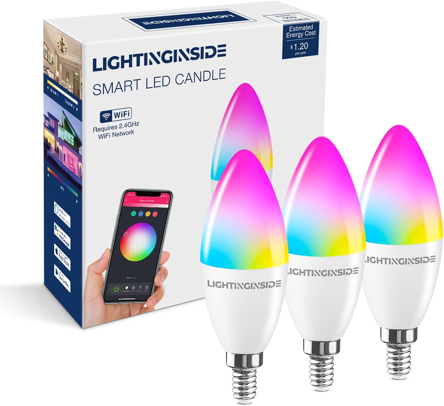 E12 Smart Bulbs, 60 Watt Equivalent, 6W 500lm, Candelabra LED Bulbs ...