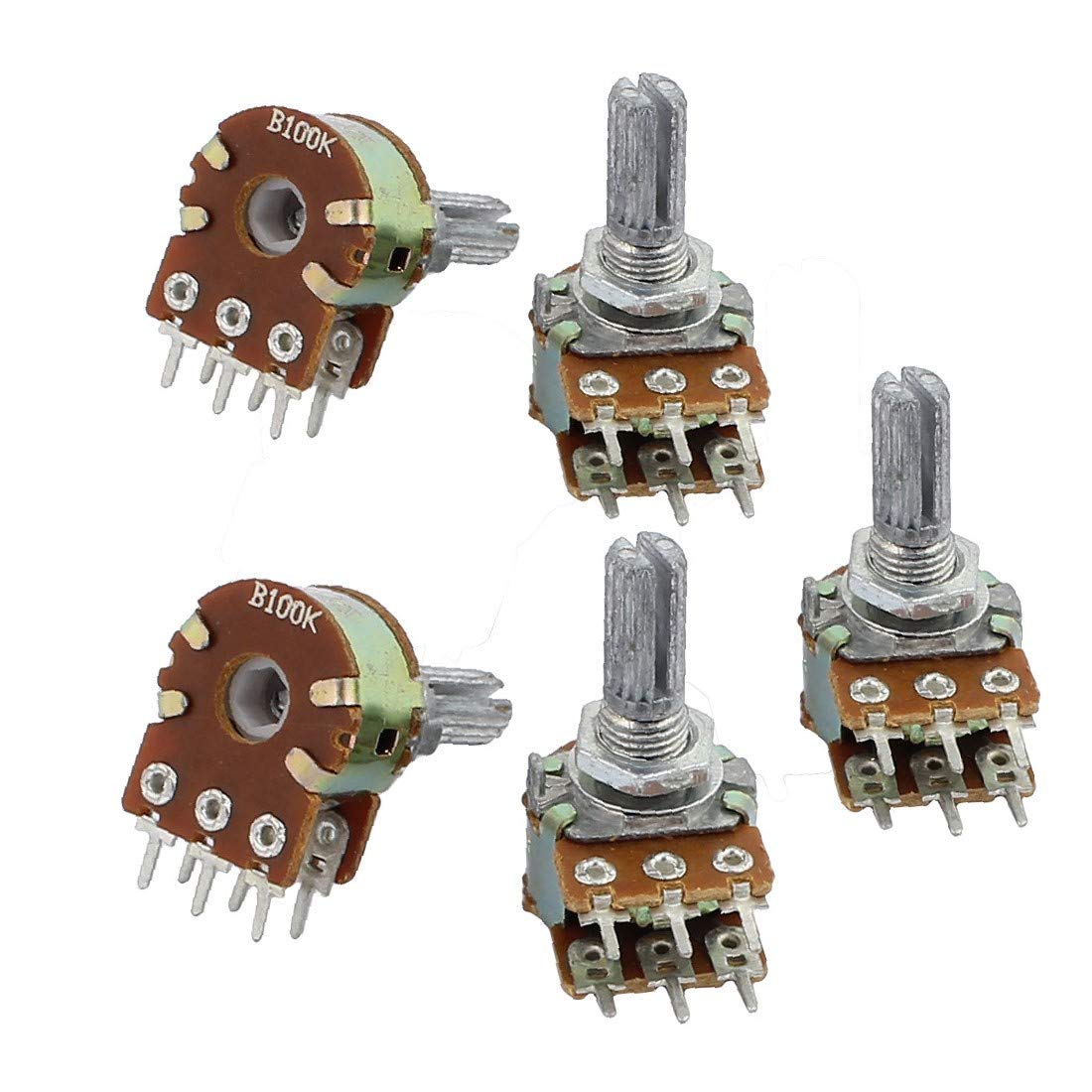 Buy X-DREE 5 Pcs WH138 Dual Linear Rotary Potentiometer Switch 100K Ohm ...