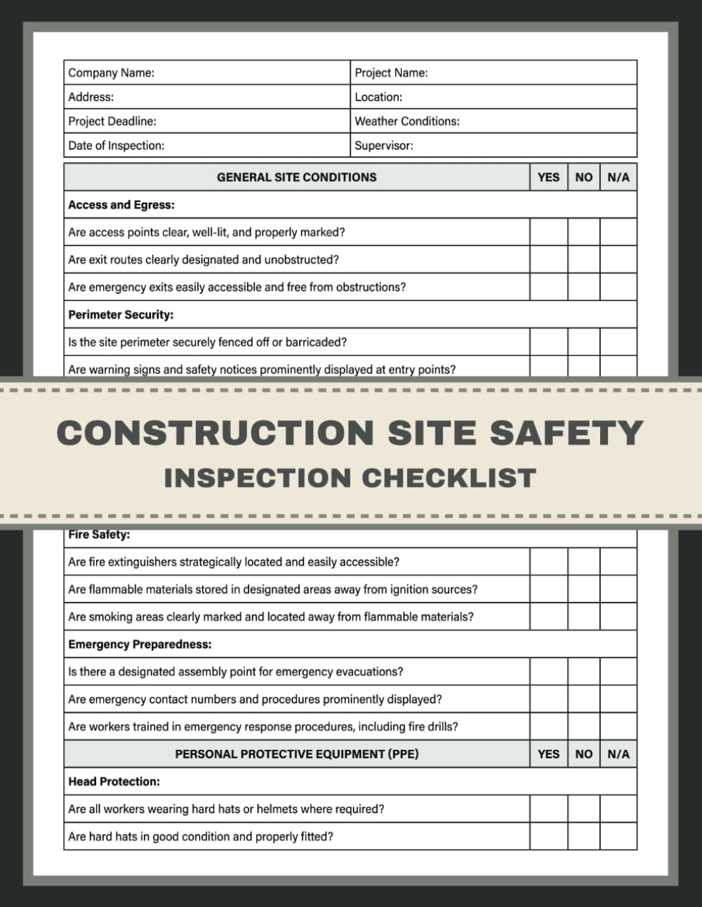 Construction Site Safety Inspection Checklist Jobsite Safety Daily ...