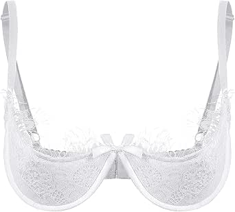 YONGHS Womens 1/4 Cup Sheer Lace Bra Push Up Underwired Shelf Bra ...