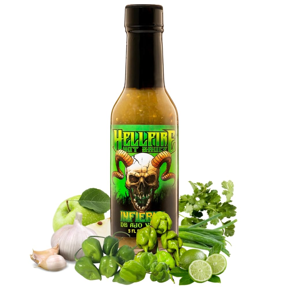 Amazon.com : Hellfire Hot Sauce Infierno De Ajo Verde - Garlic Salsa Verde Gourmet Hot Sauce ...