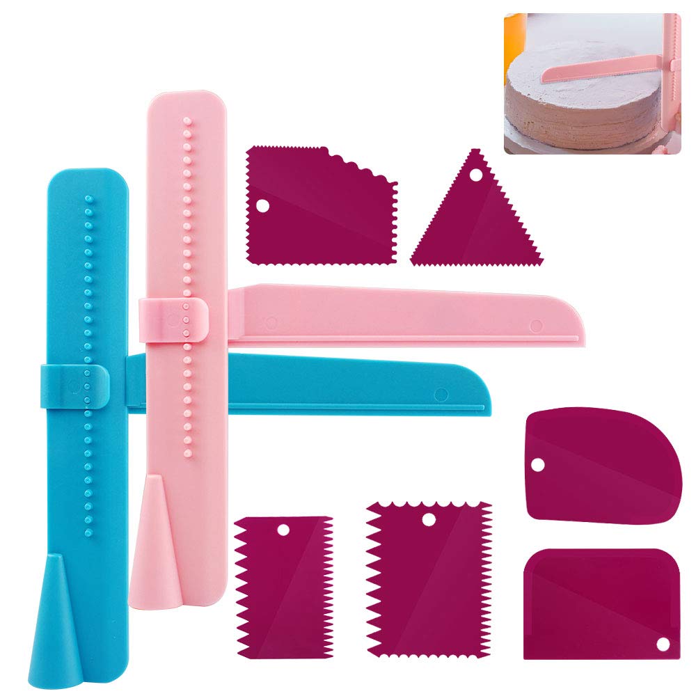 2 Pcs Adjustable Cake Smoother Scraper with 6 Pcs Cake Smoothing Cutter ...
