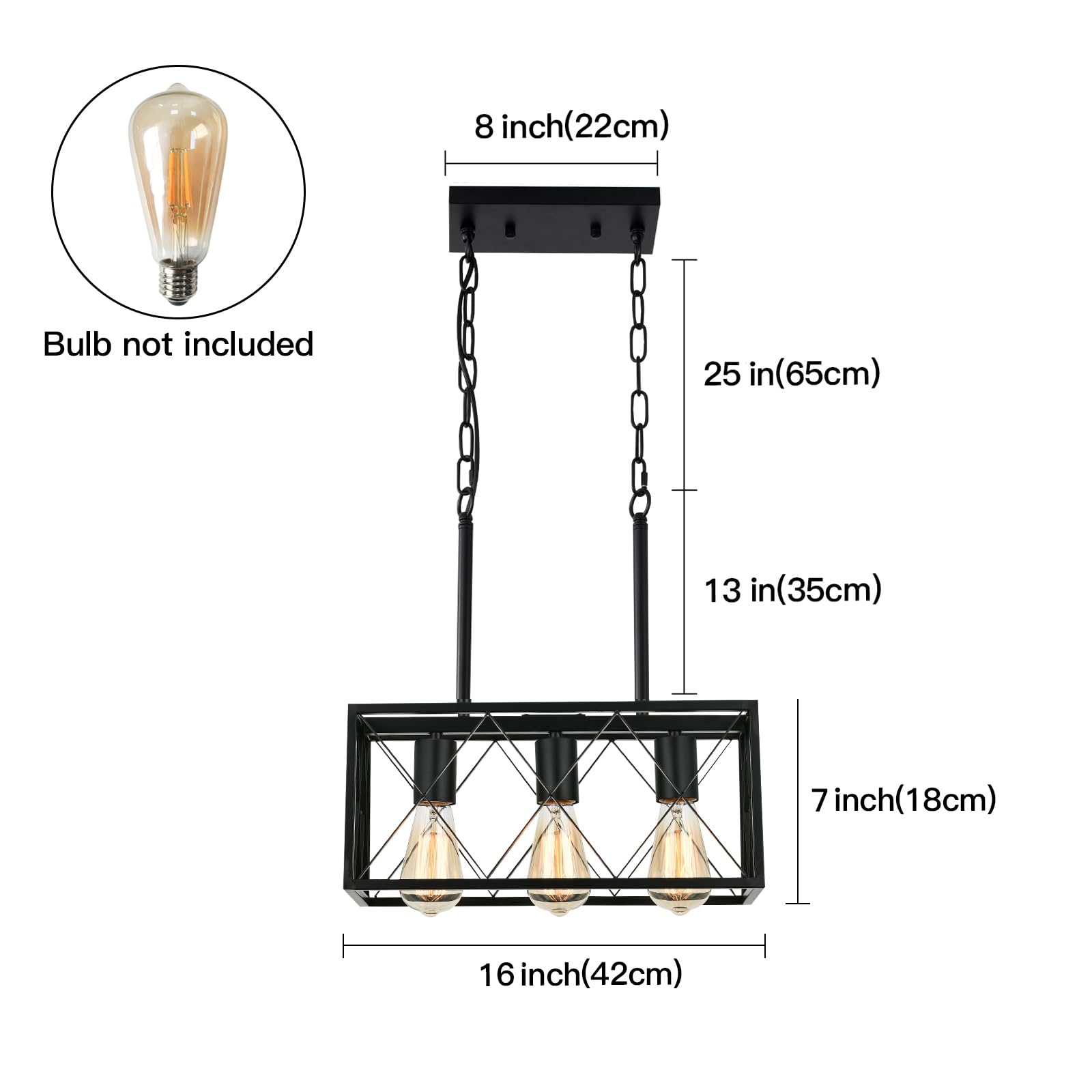Rustic Black Metal Lantern Cage Farmhouse Kitchen Island Pendant Light